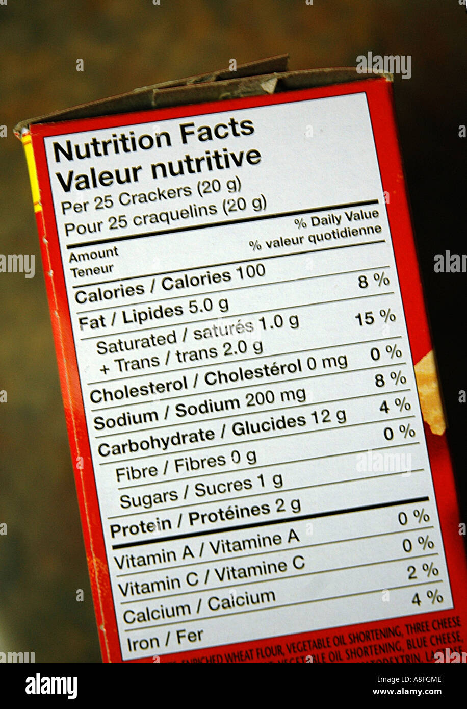Nutritional Facts on Label Stock Photo - Alamy