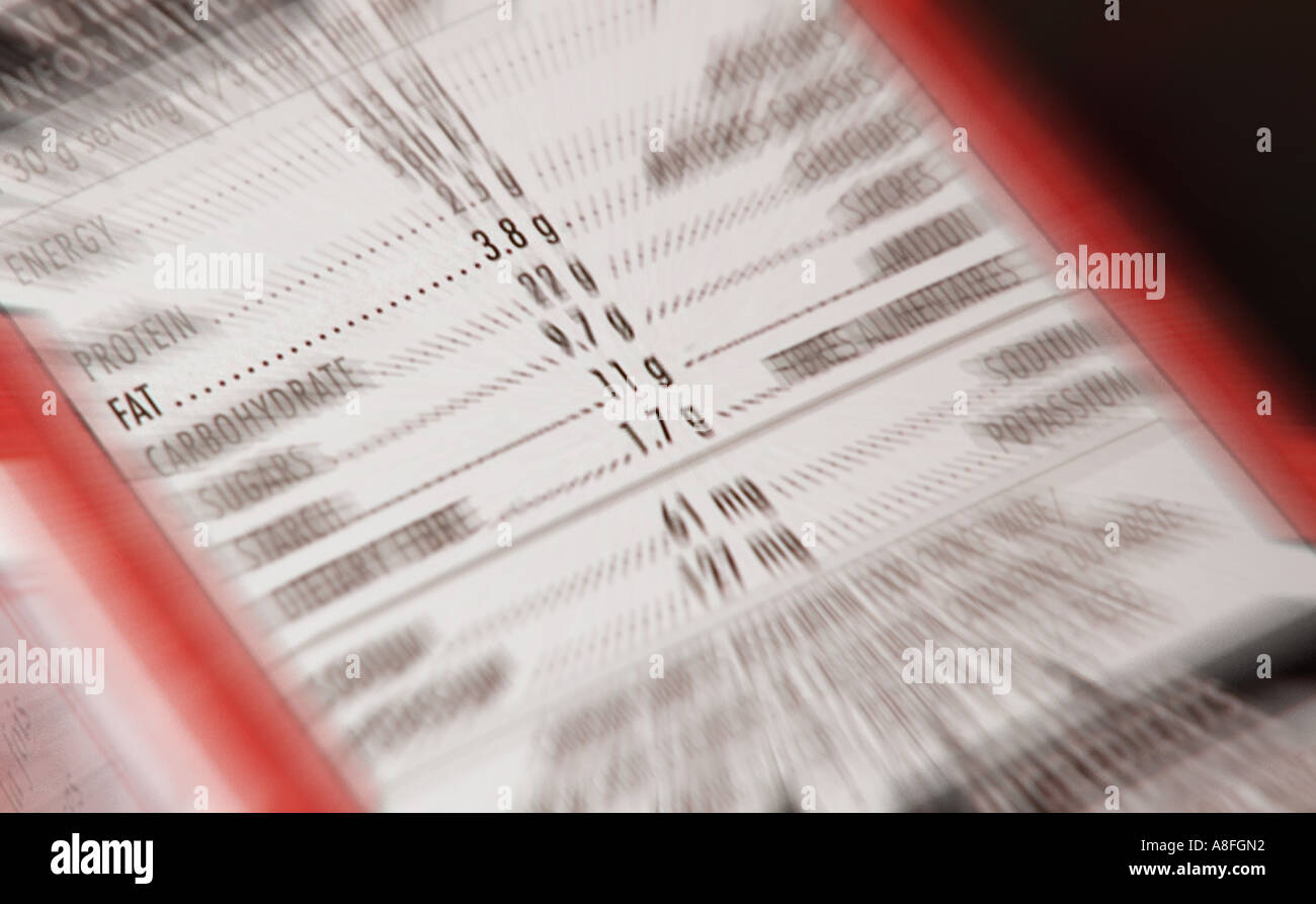 Nutritional Facts on Label with Zoom Blur on Fat Content Stock Photo ...