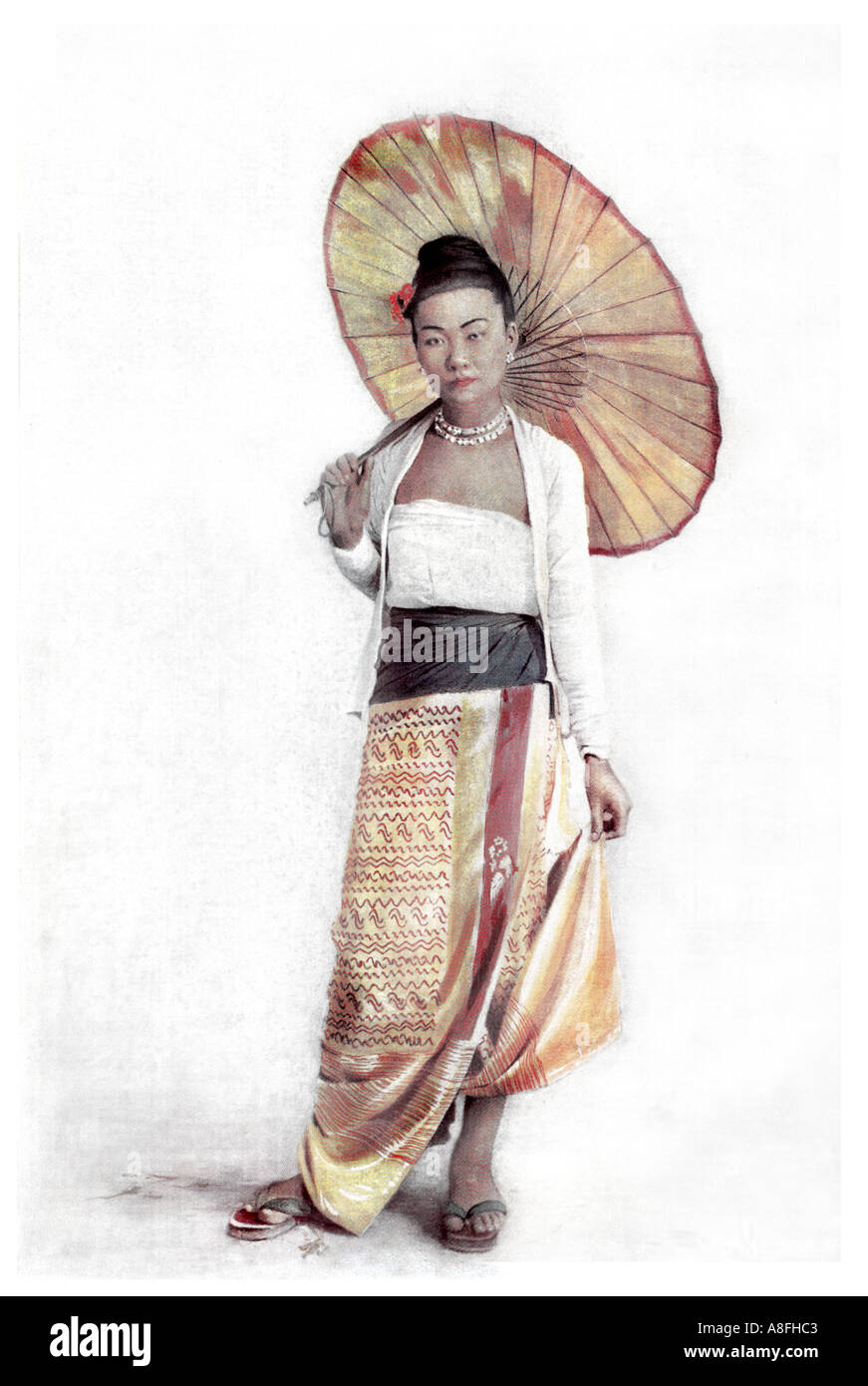 Late Nineteenth Century colour litho print depicting a Burmese lady ...
