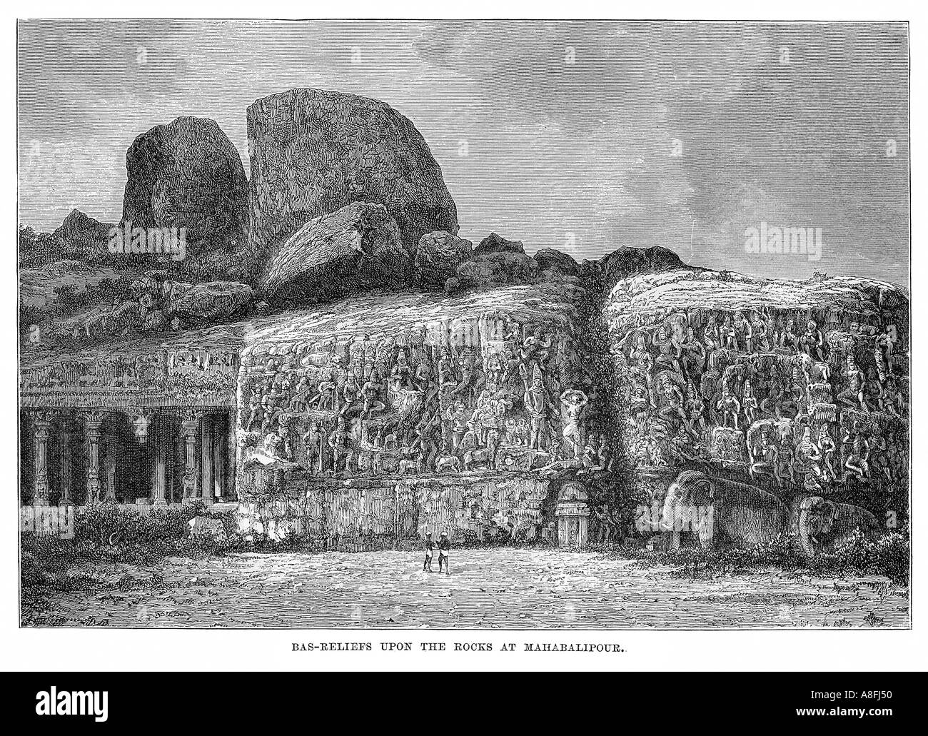 19th century engraving of Descent of the Ganges or Arjuna s Penance at ...