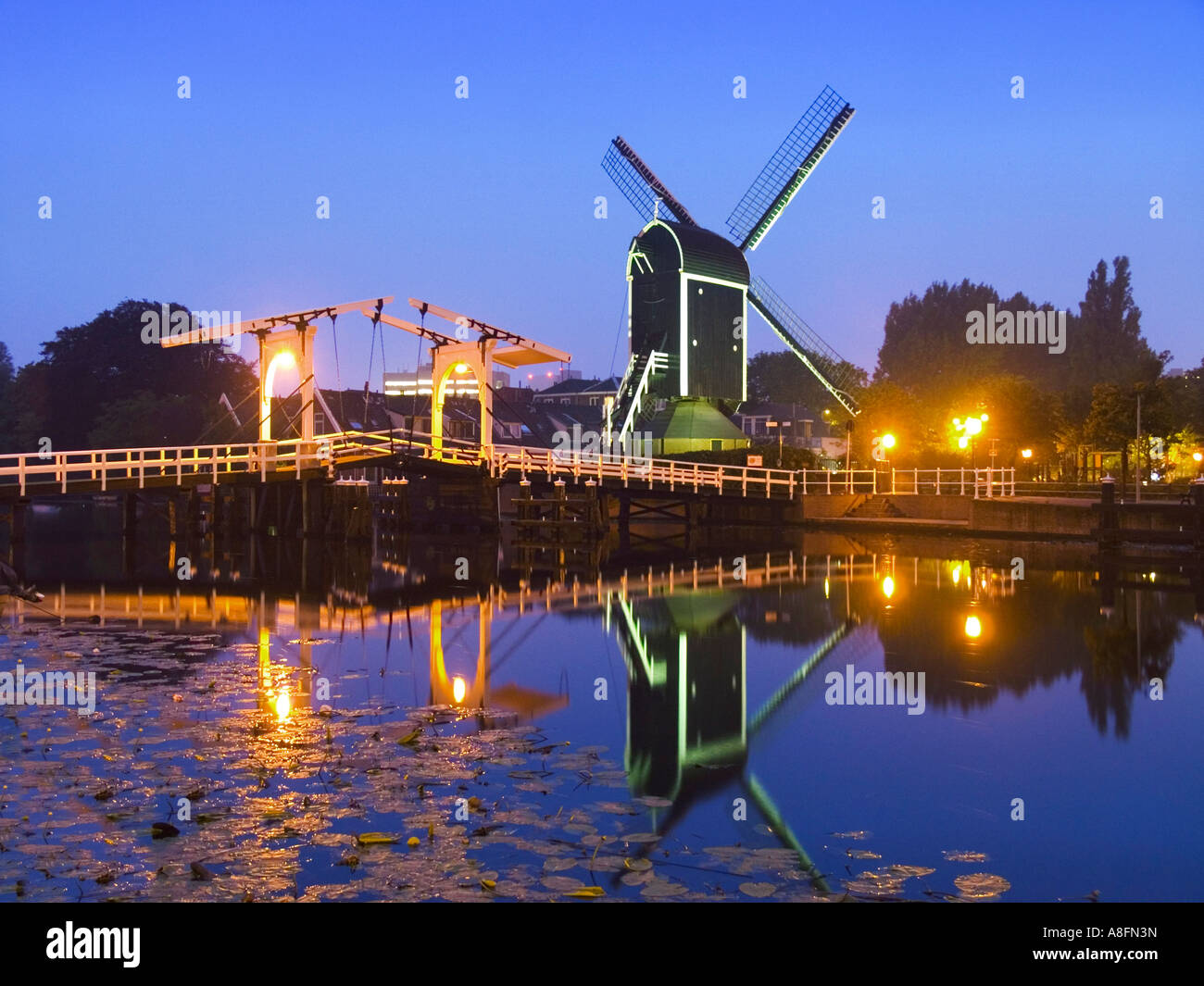 Leiden windmill bridge canal Holland Netherlands dutch ditch travel ...