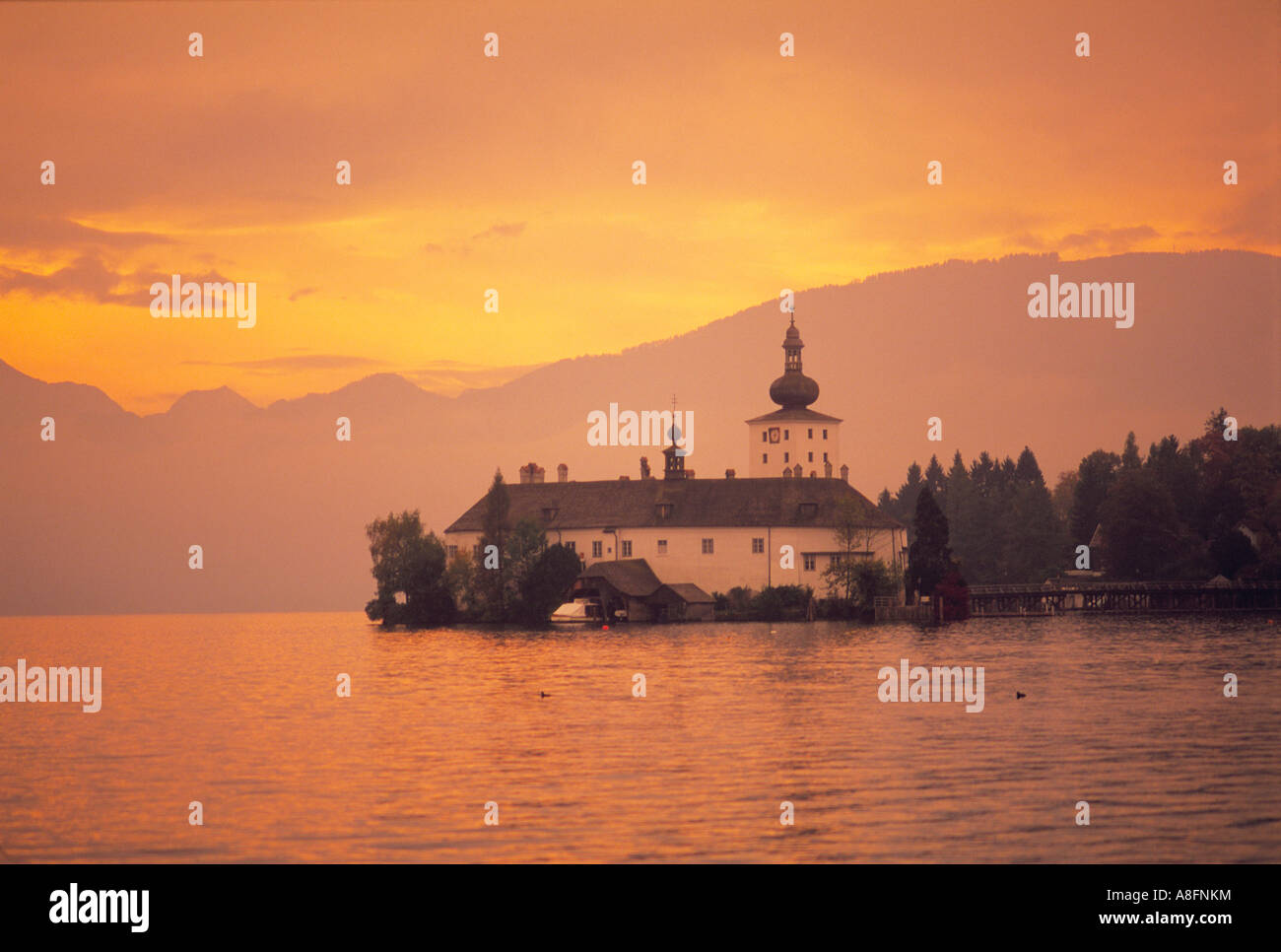 Seeschloss am Ort in Traunsee lake Traun Salzburg Salzkammergut Austria ...