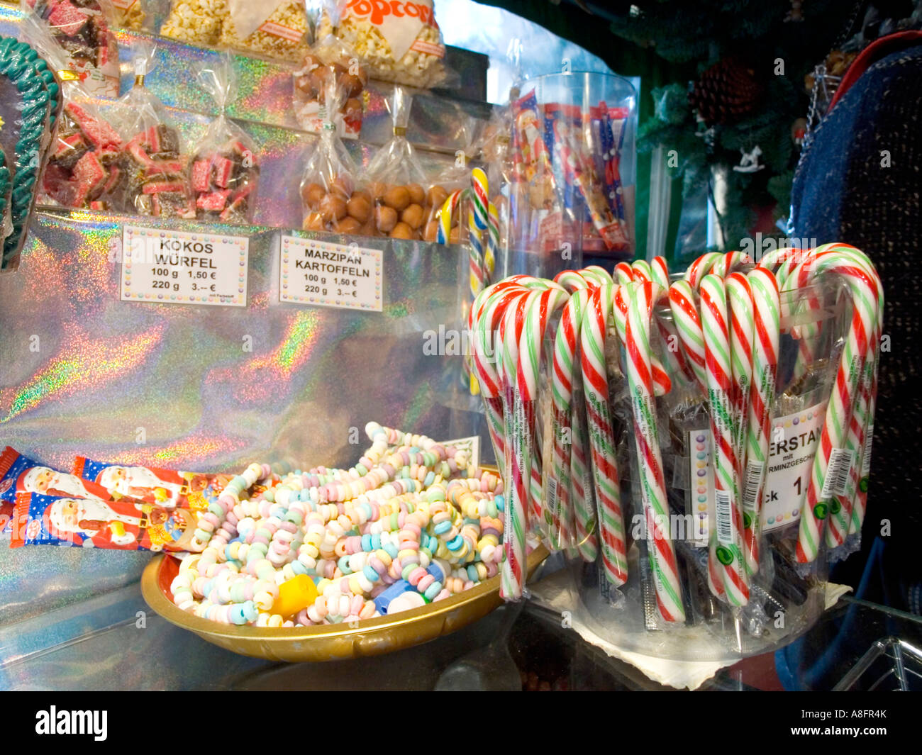 candy umbrella Christmas Market in Marienplatz Munich Munchen Bayern ...