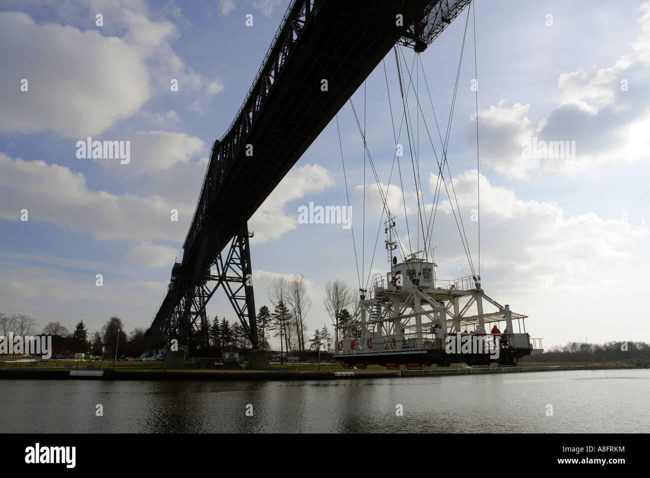 Suspension railway train Metal bridge Rendsburg Nord Ostsee Kanal ...