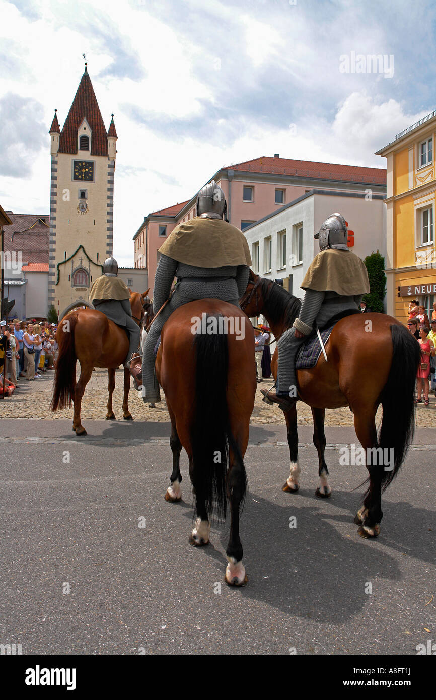 Knights on horse Frundsbergfest medieval festival in Mindelheim Bavaria ...