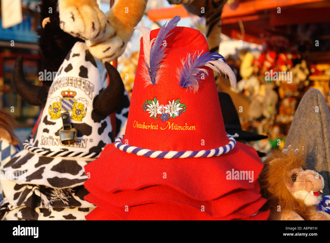 Hats sale at Oktoberfest Theresienwiese Munich Bavaria Germany Stock ...