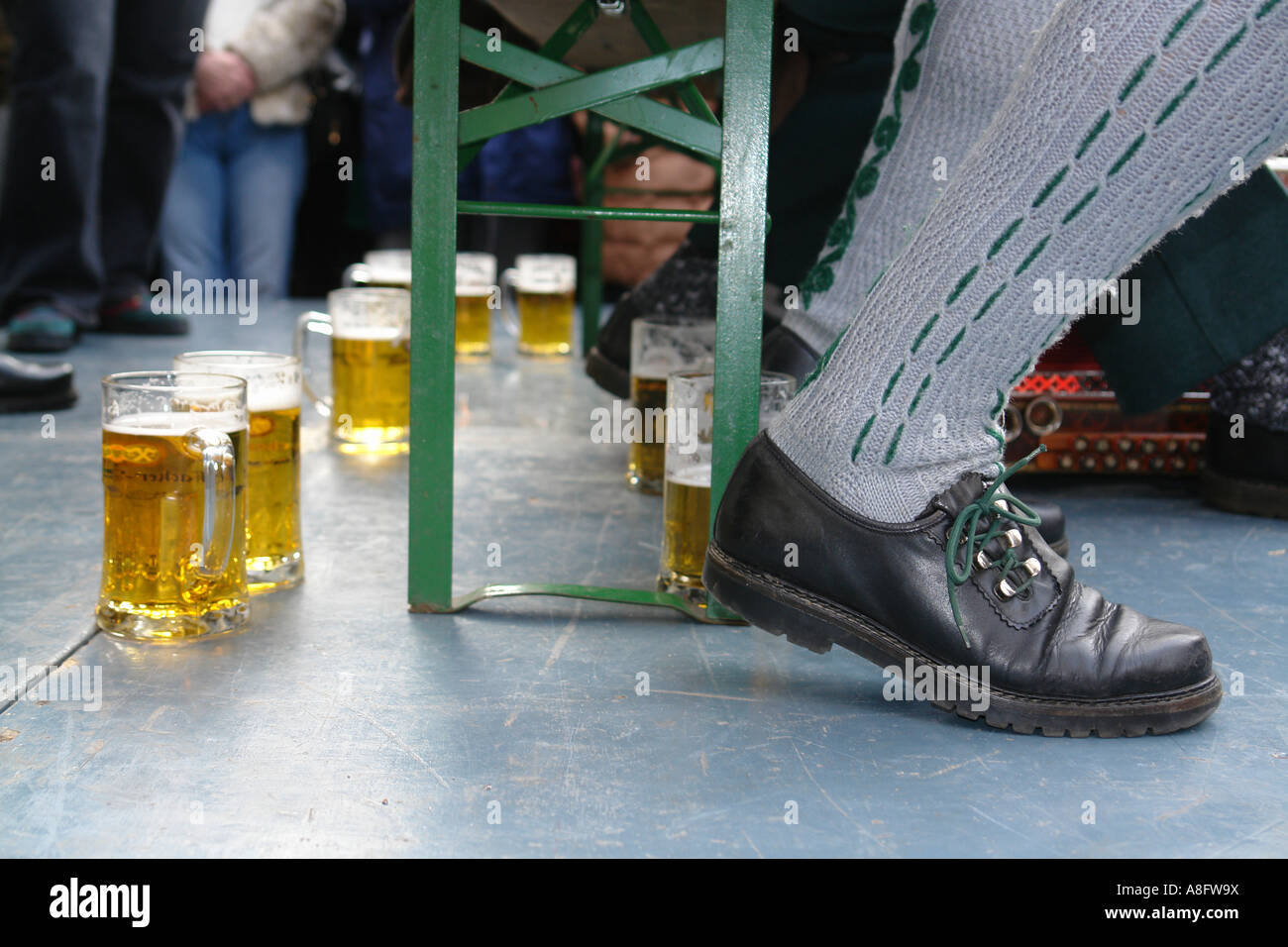 Bavarian beers on bench Stock Photo - Alamy