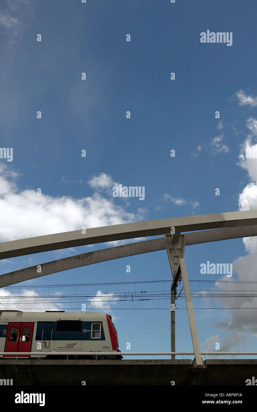 RER train passing on bridge, Paris Stock Photo - Alamy