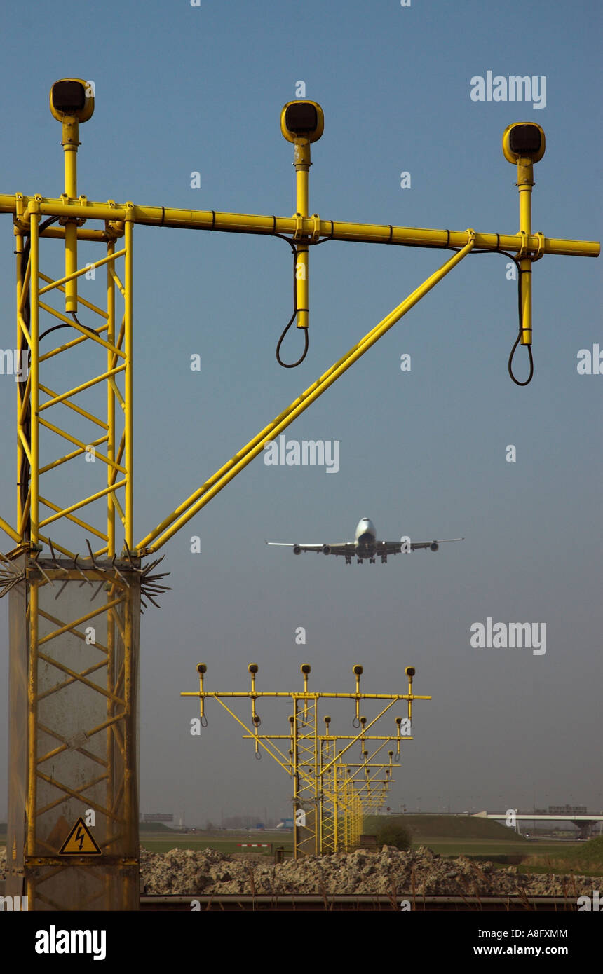 A plane on short final approach to Schipol airport Amsterdam with ...