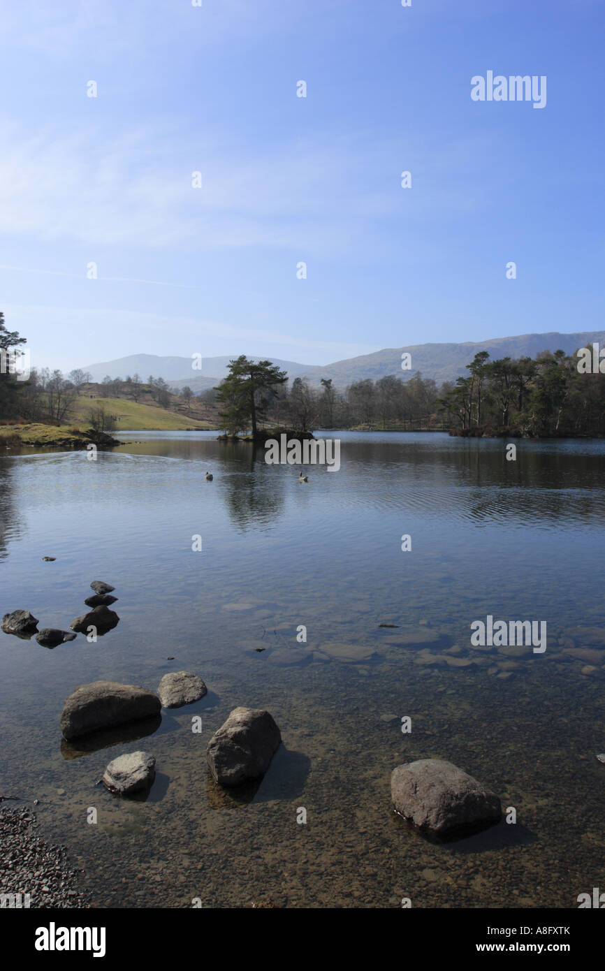 Tarn Hows with Wetherlam & the Coniston Fells in the background Stock ...