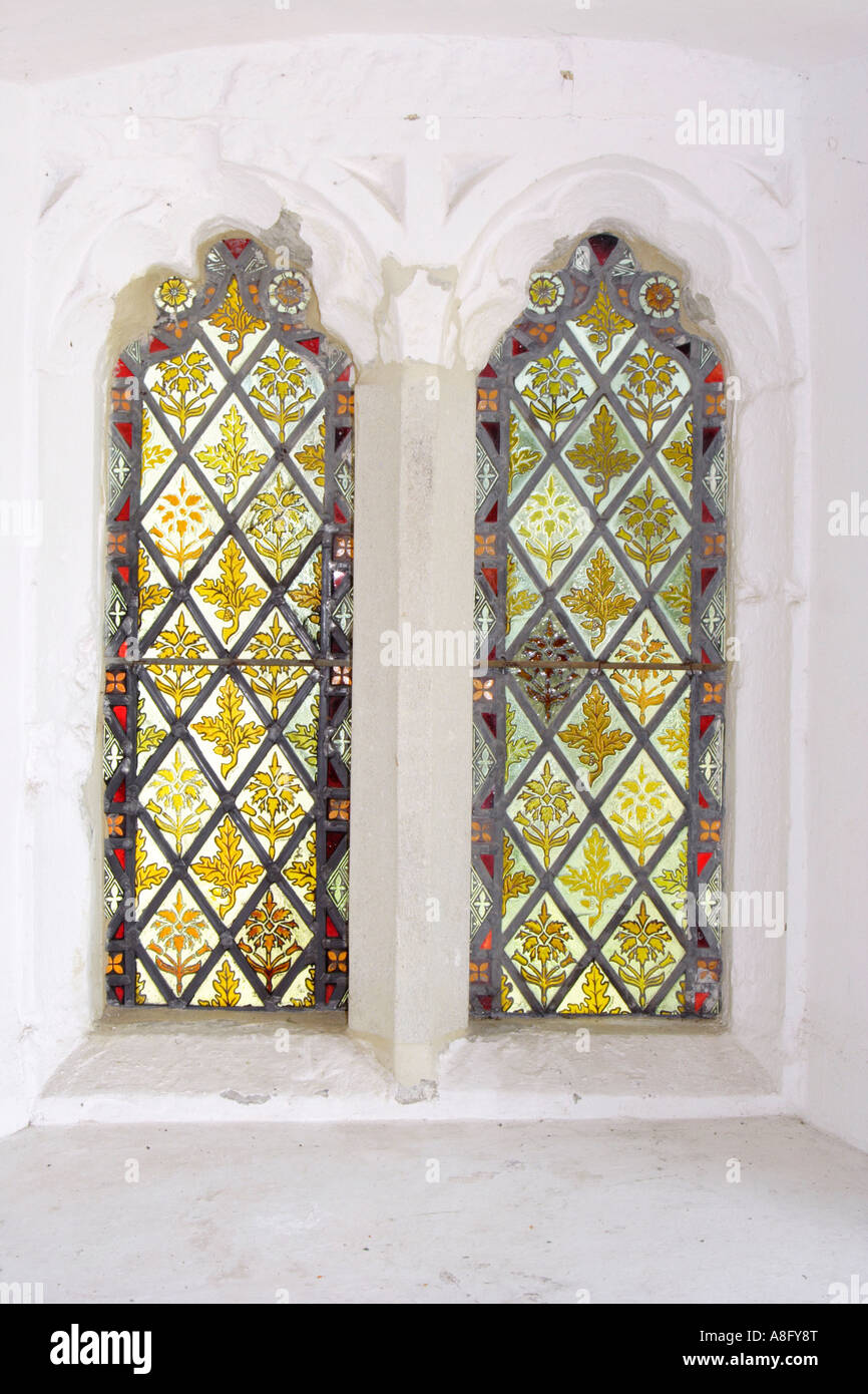 stain glass window in porch of all saints church, Ulcombe, Kent Stock ...
