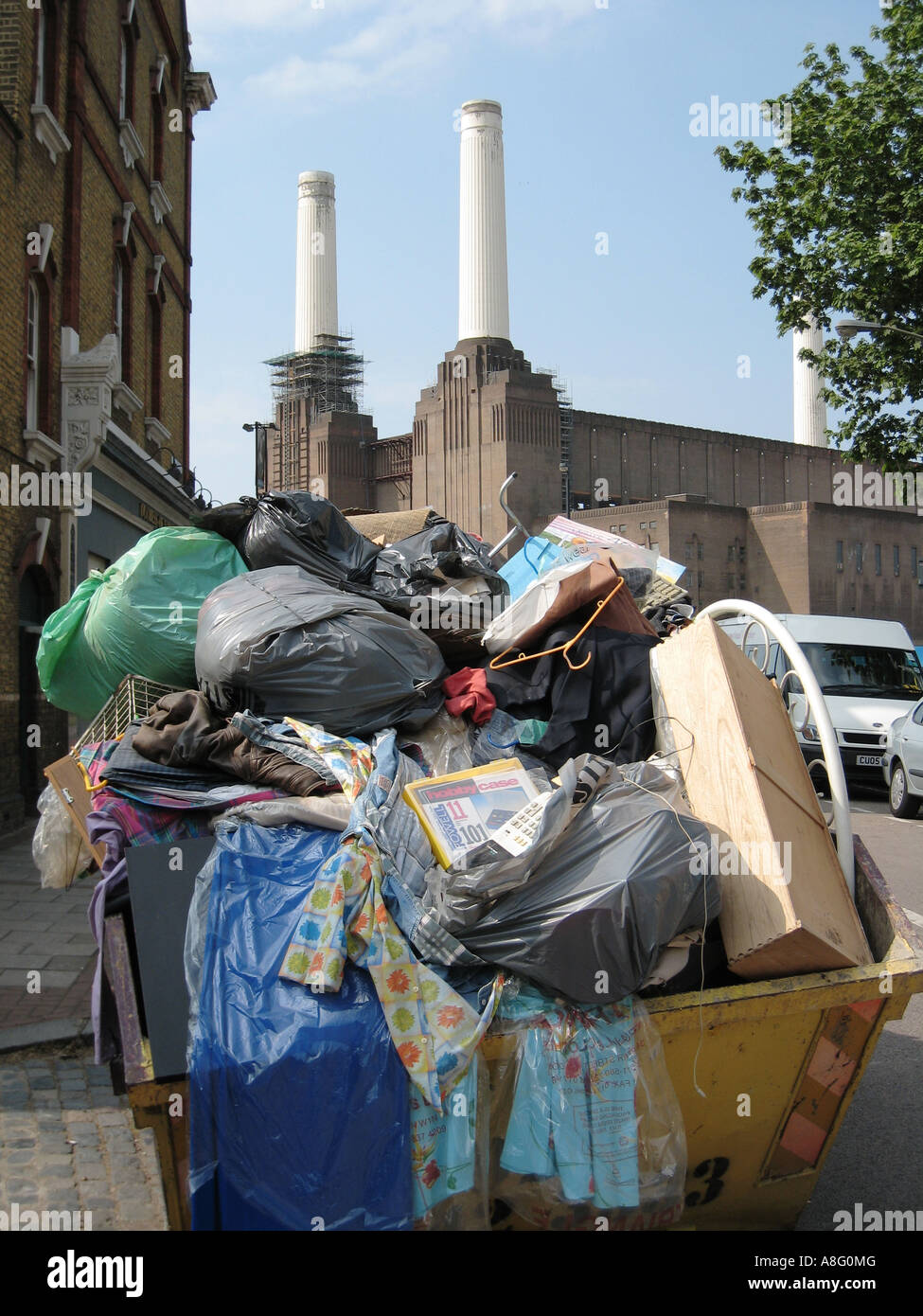 Overflowing rubbish litter waste in Battersea London UK Stock Photo - Alamy