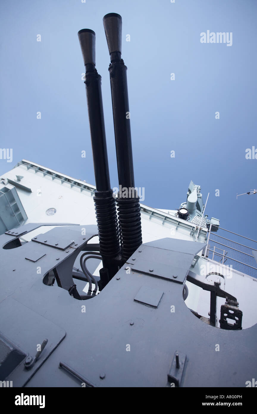 HMS Belfast AA Anti-Aircraft guns in London England Stock Photo - Alamy
