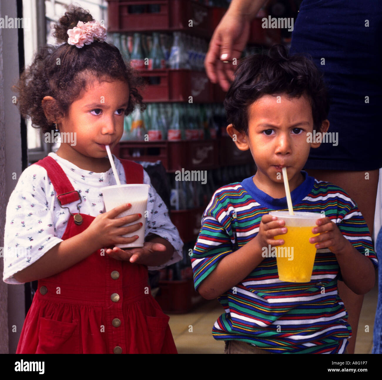 Mexico City Mexican Boy girl drinking limonade Stock Photo - Alamy