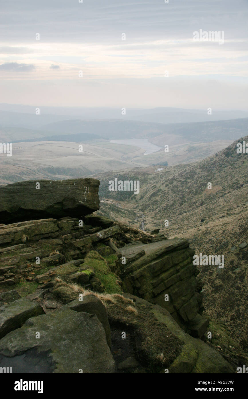 24 March 2007 Kinder reservoir seen from Kinder Downfall Kinder Scout ...