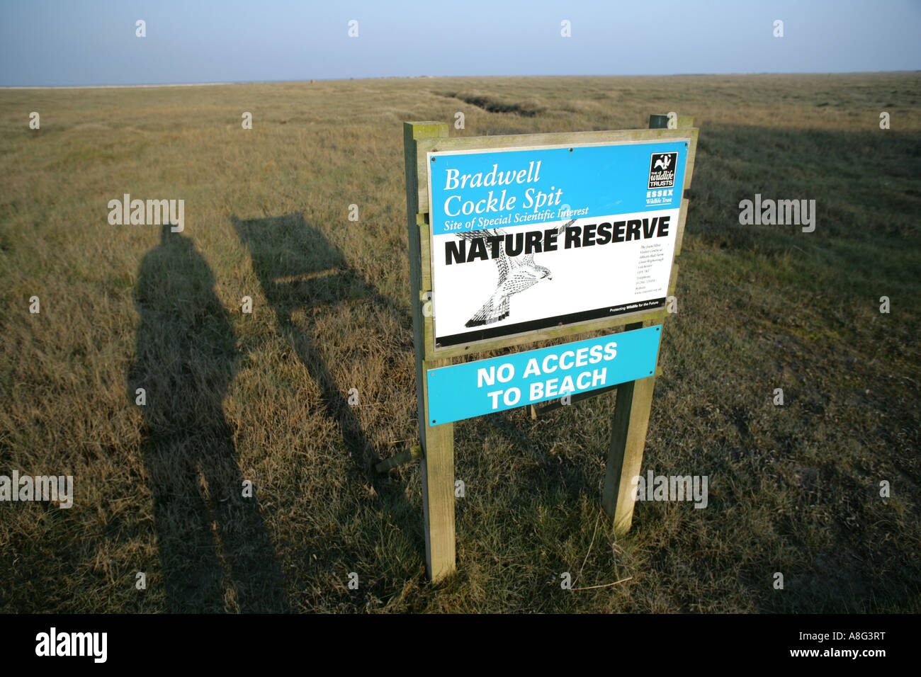 Nature reserve sign, Bradwell-on-Sea, Essex, England, UK Stock Photo ...