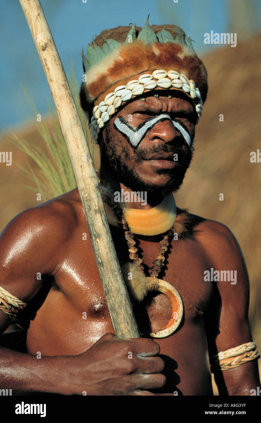 decorated aboriginal with pole, Mt. Hagen, Papua New Guinea Stock Photo ...
