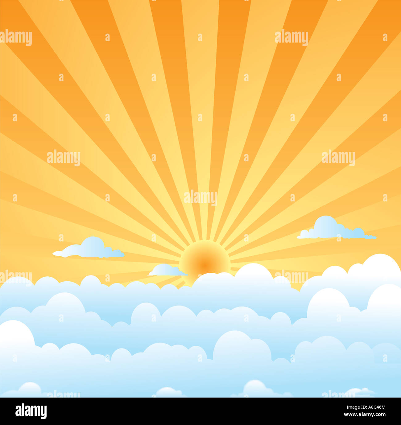 A day time illustration of the sky with sun and clouds Stock Photo - Alamy