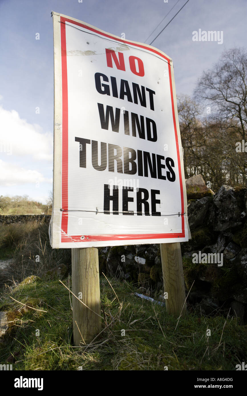 Anti wind farm sign No Giant Wind Turbines Here near Blackcraig Hill ...