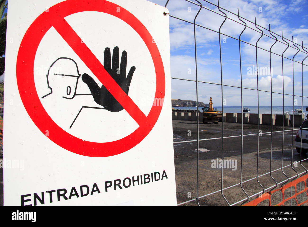 No Entry sign at the site of the new beach under construction at Playa ...