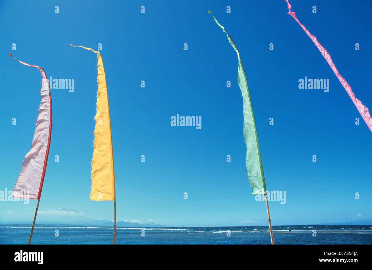 brightly-coloured flags, Bali, Indonesia Stock Photo - Alamy