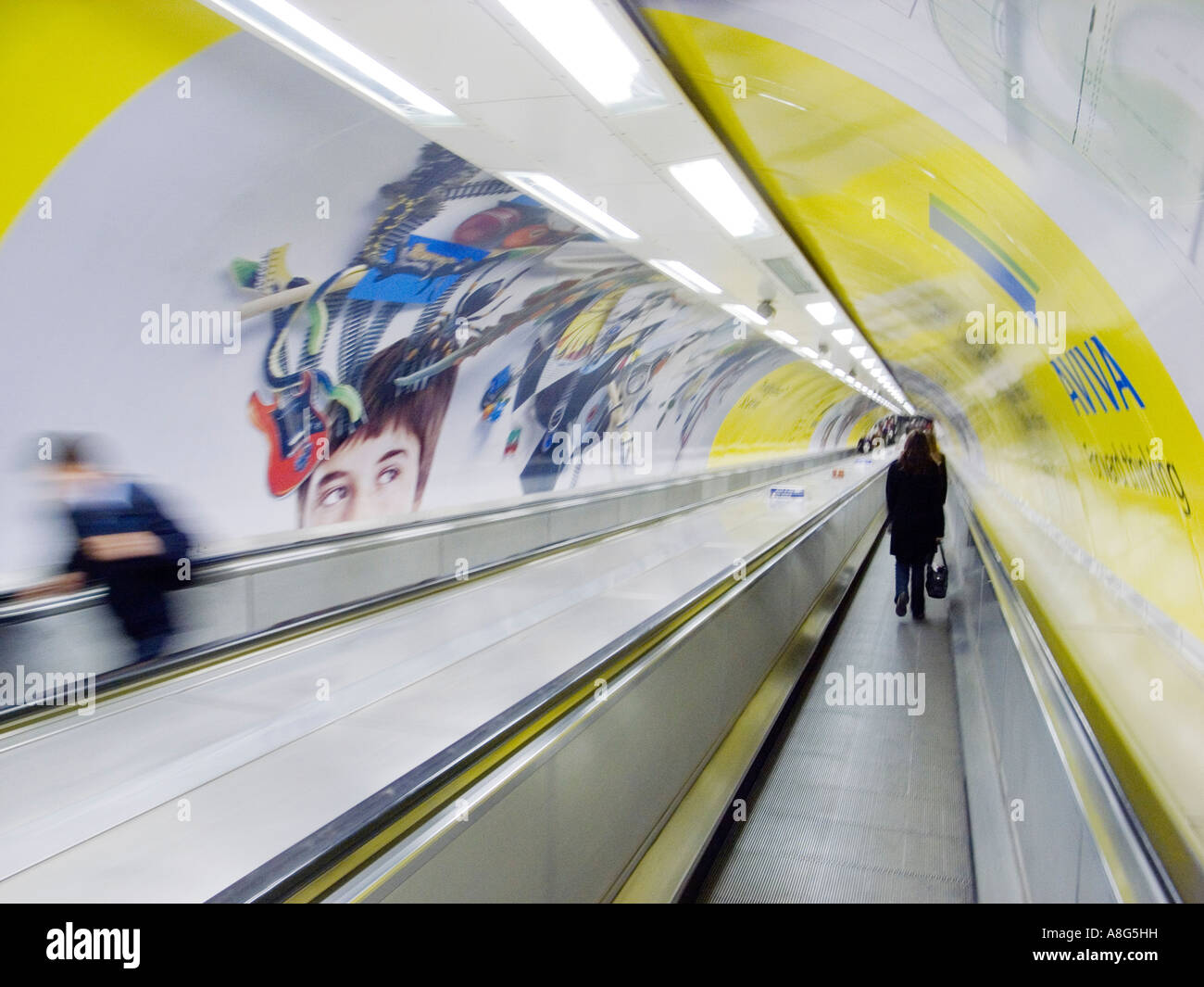 people on elevators on the london underground,Bank Station,London ...
