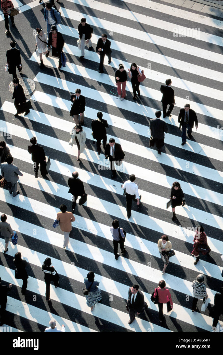 people and businessmen on pedestrian crossing in intersection, Ginza ...
