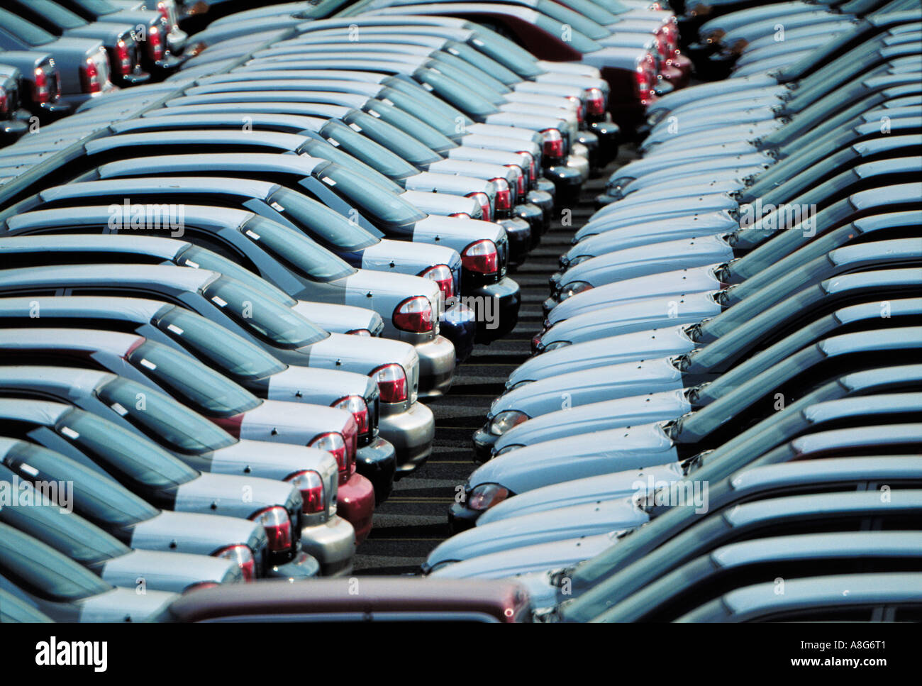 production line of brand new cars at dock, USA Stock Photo - Alamy