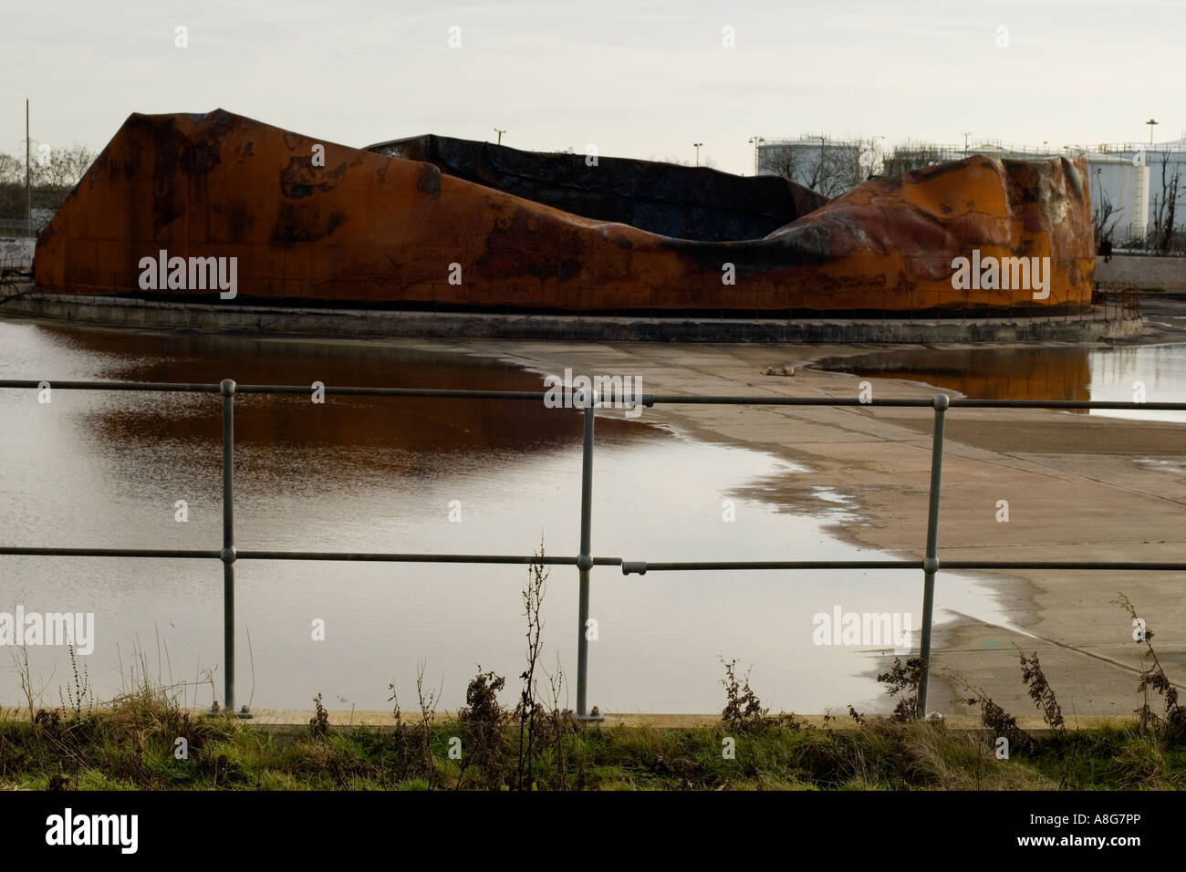 Damaged oil tanks, Buncefield depot, Hemel Hempstead, Hertfordshire, UK ...