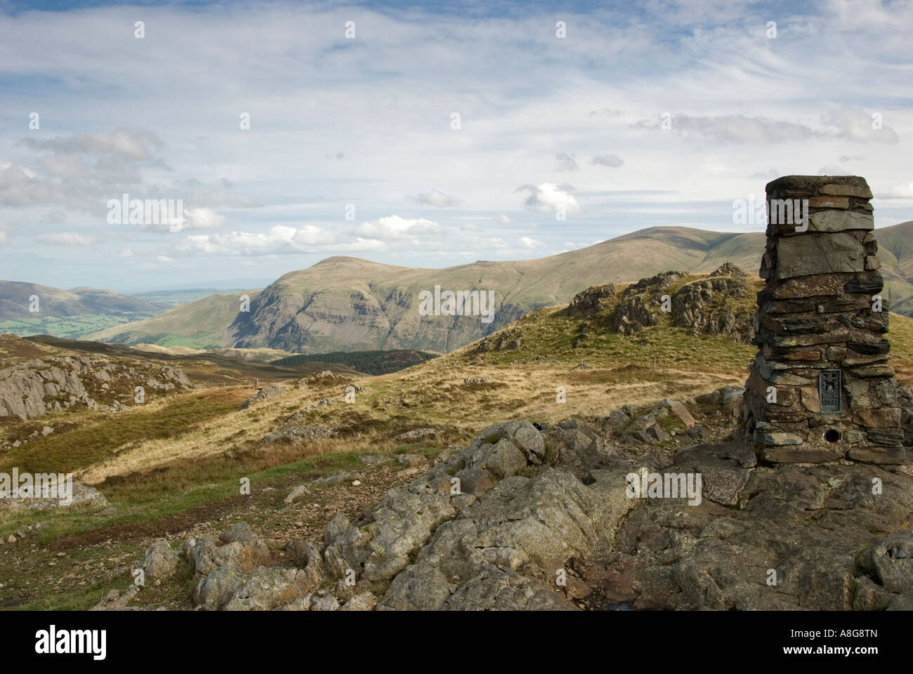 Trig point in Lake District Stock Photo - Alamy