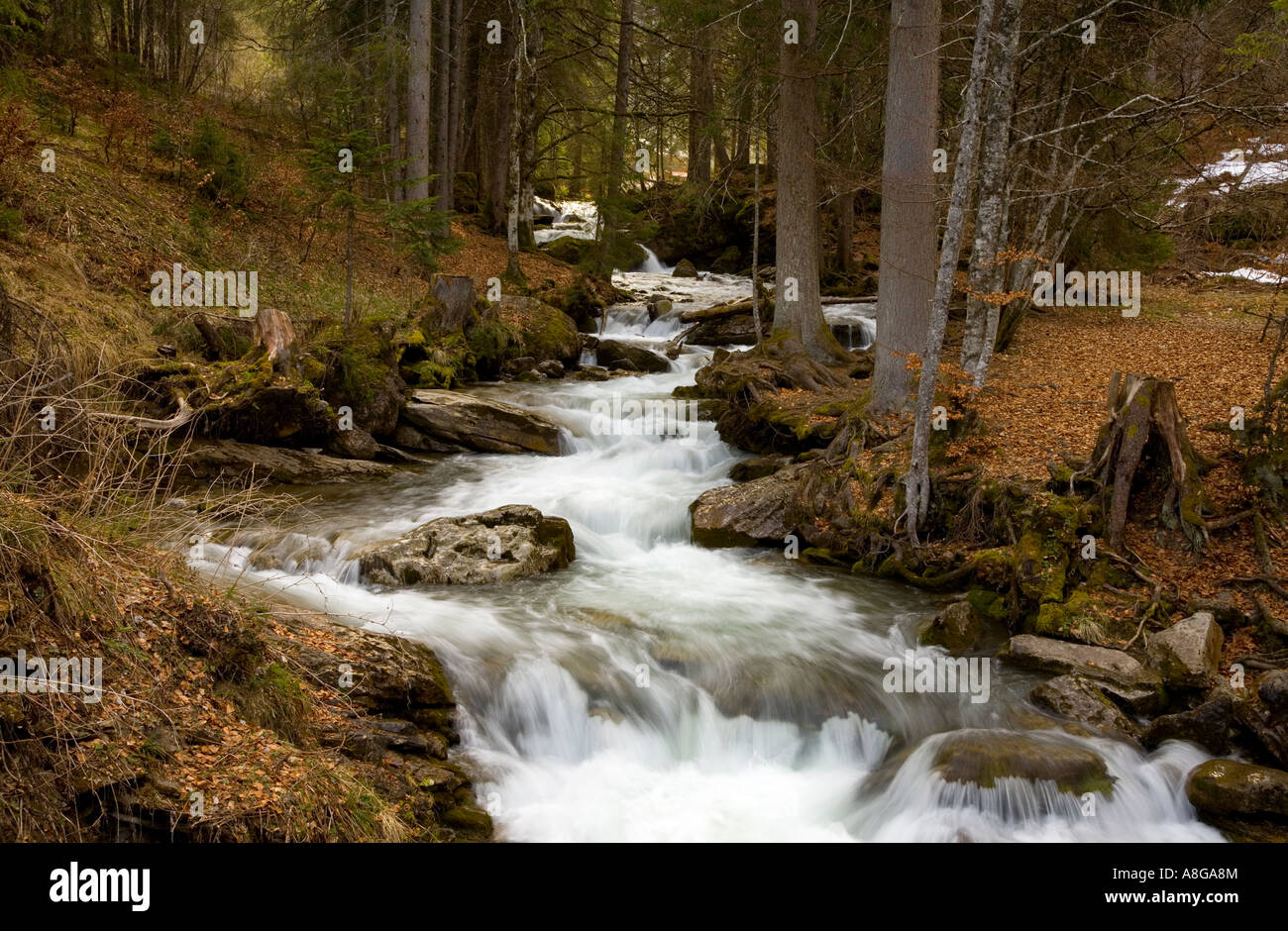 The Dranse River drops as it passes through the mountains of Morzine ...