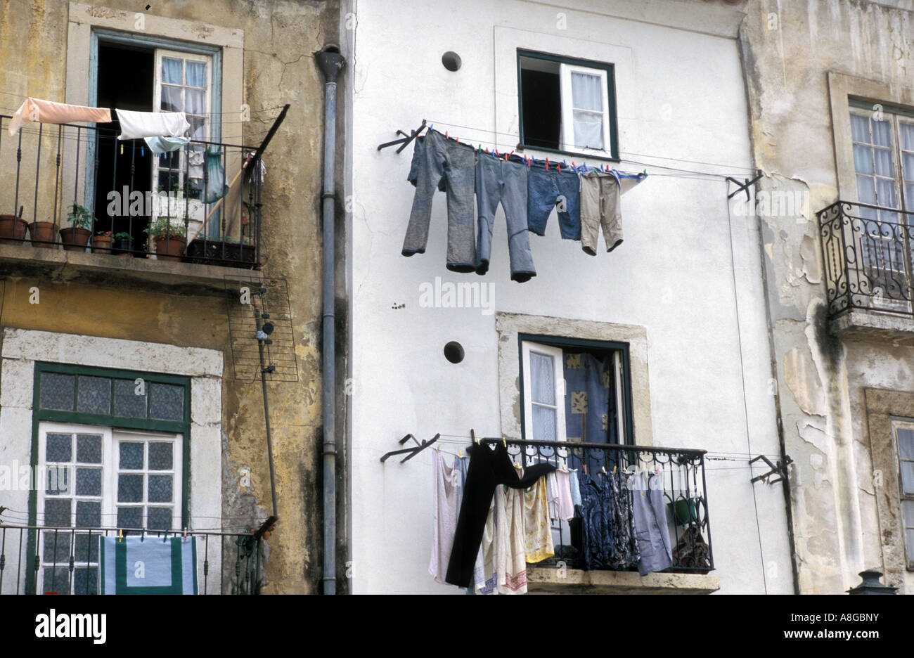 Washing lines in Lisbon Stock Photo - Alamy