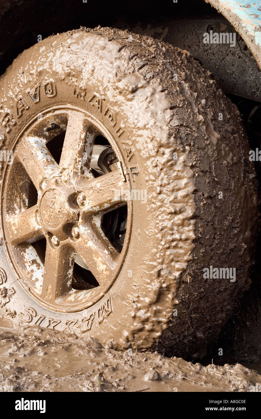 Close up of 4x4 wheel in mud Stock Photo - Alamy