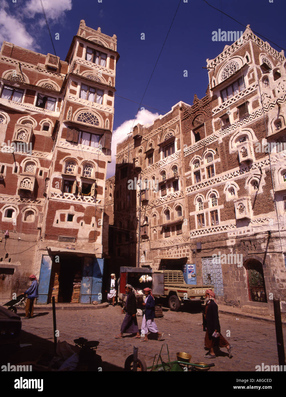 emen Sanaa Sana a typical traditional architecture street scene people ...