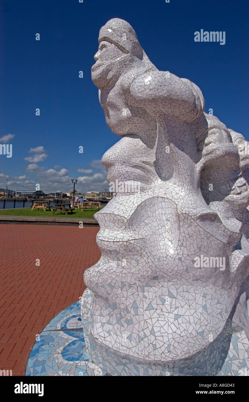Mosaic Sculpture of Captain Scott, Cardiff Bay, Wales, UK Stock Photo ...