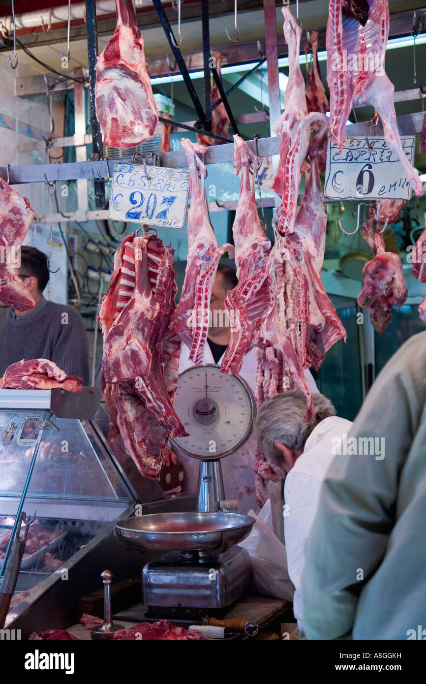 Meat hanging from hooks butcher hi-res stock photography and images - Alamy