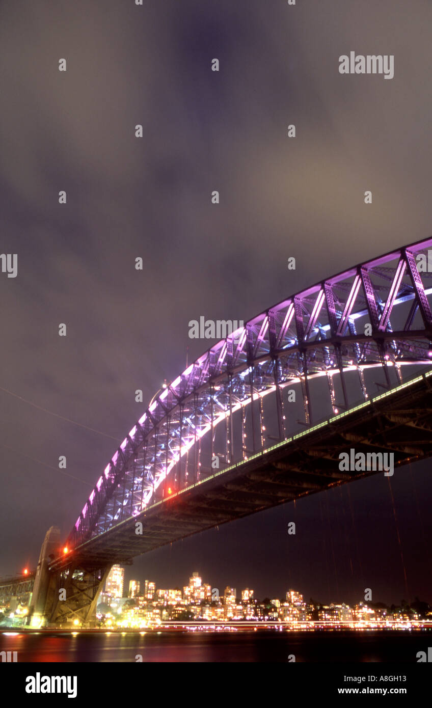 Sydney Harbour Bridge illuminated and Circular Quay at night Citylights ...