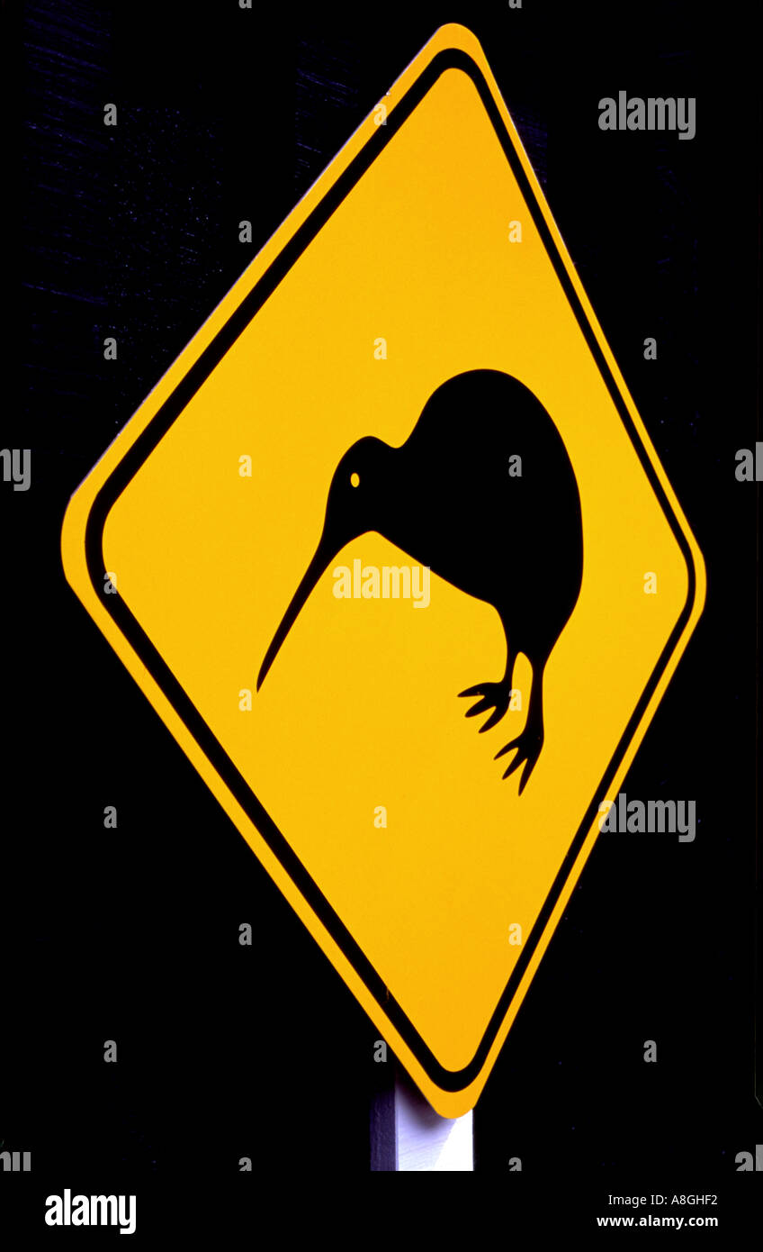 Road sign warning depicting the iconic kiwi New Zealand Stock Photo - Alamy