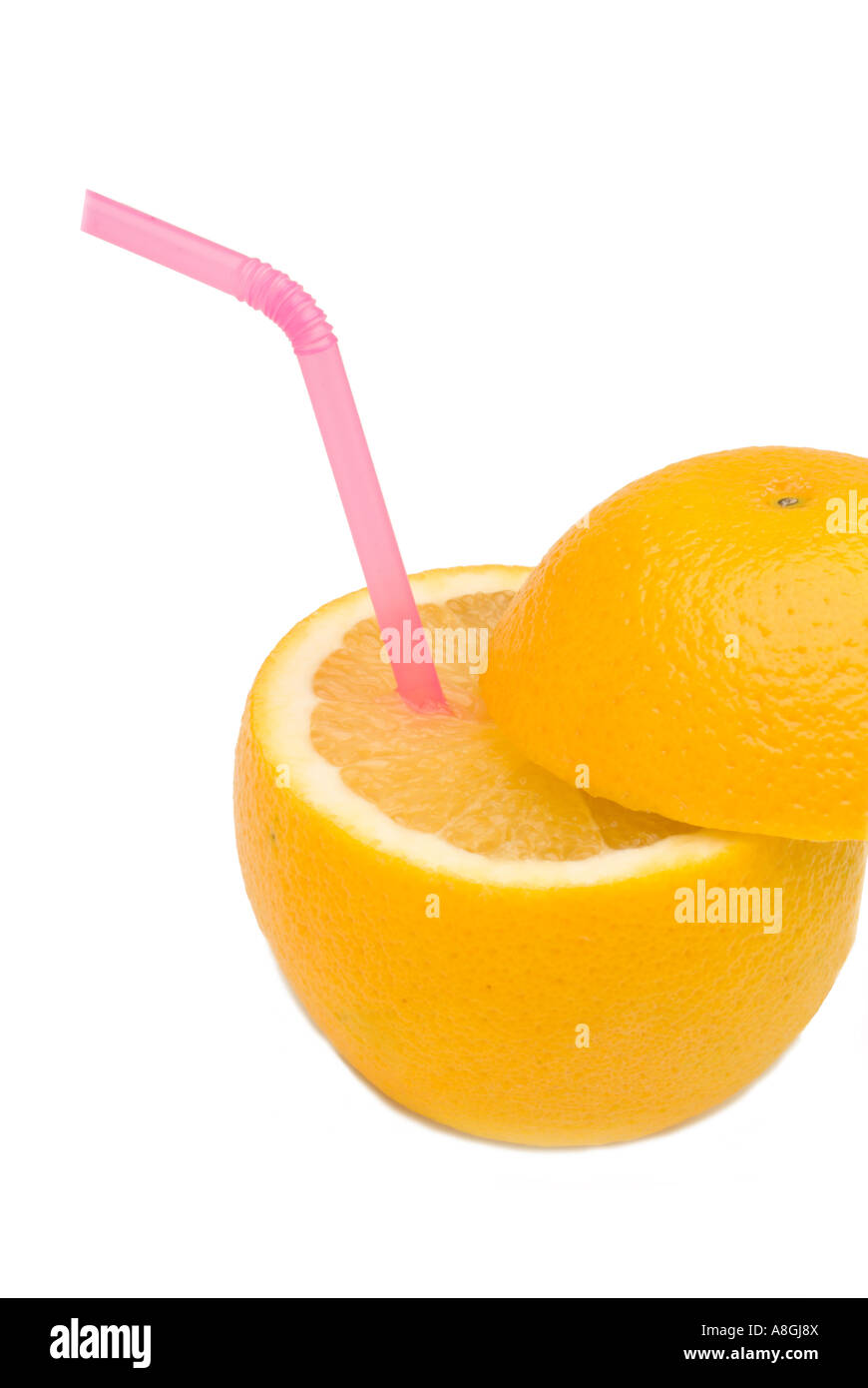 Orange fruit with straw close up, cut out Stock Photo - Alamy