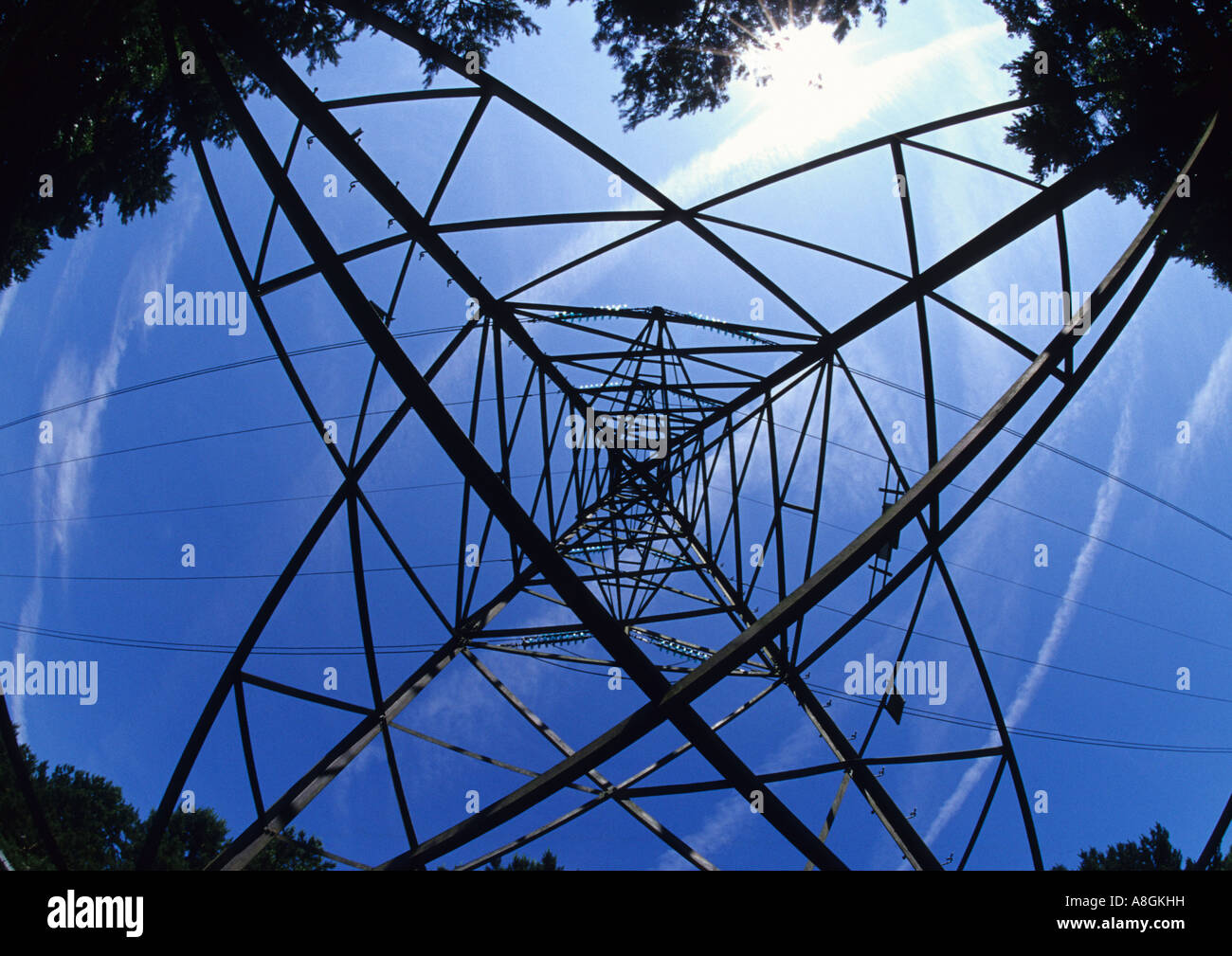 Fisheye View Of Pylon in Suffolk in the uk Stock Photo - Alamy