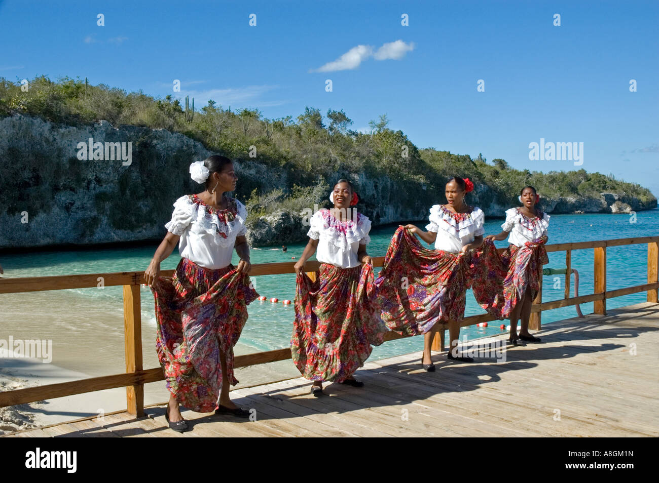 Female Dominican Dancers on the Jetty, Catalina Island, Dominican ...