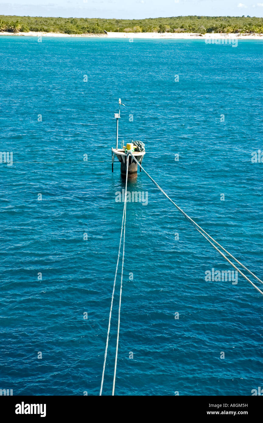 Mooring buoy with four lines to the stern of the ship, Catalina Island ...