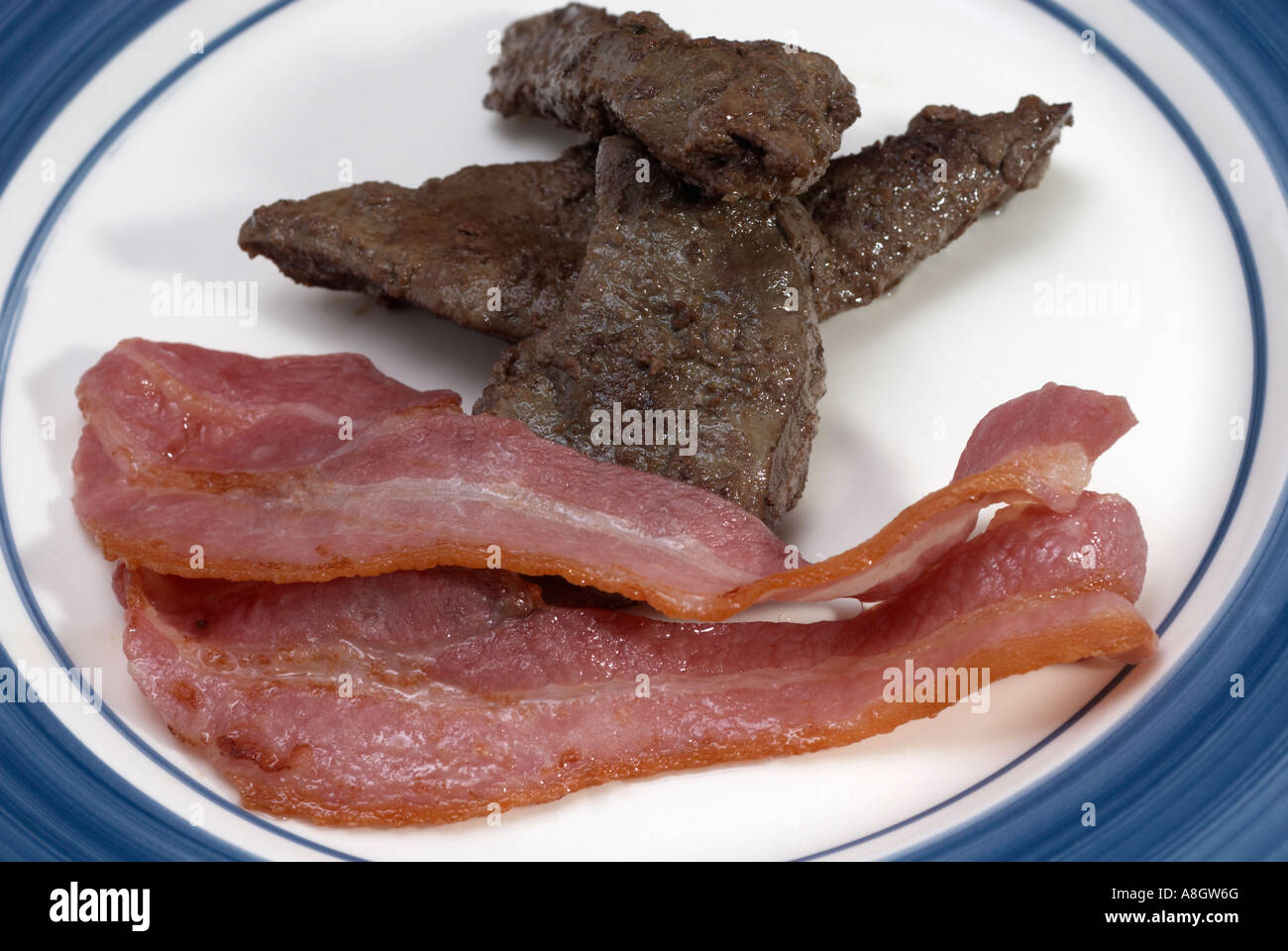 Fried liver and two slices of bacon Stock Photo - Alamy