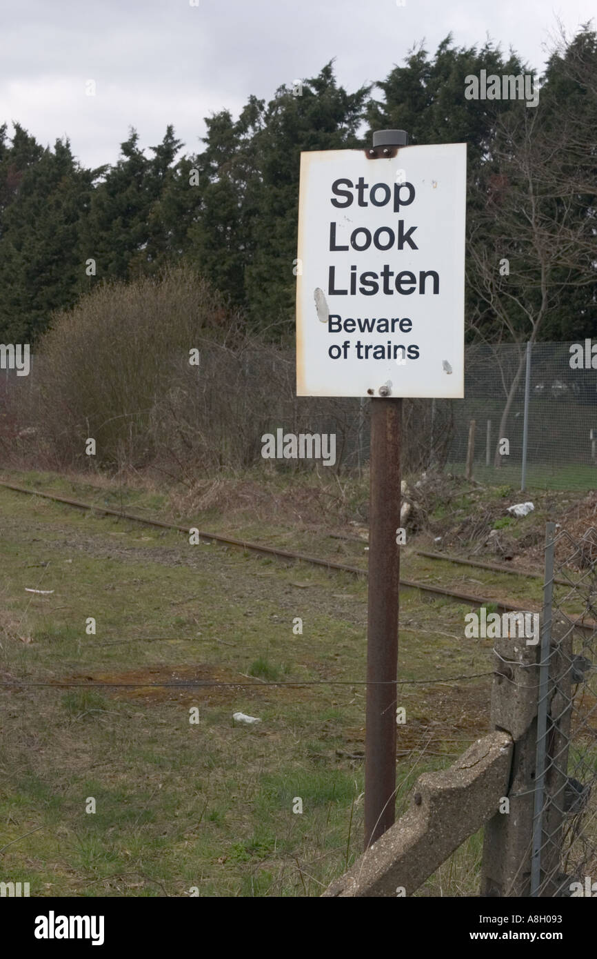 Stop Look Listen sign on disused railway Stock Photo - Alamy