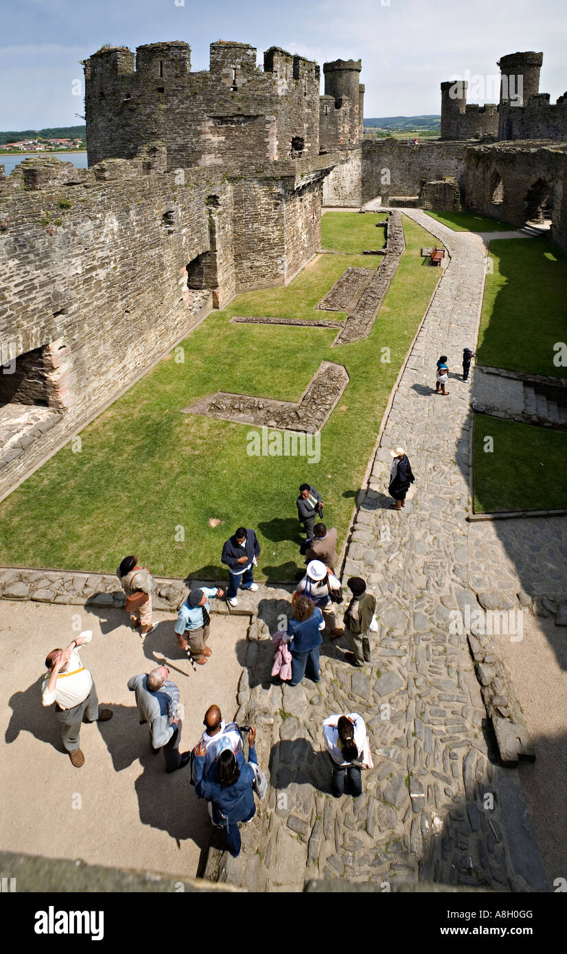 Tour group in Outer Ward Conwy Castle Conwy Wales UK Stock Photo - Alamy