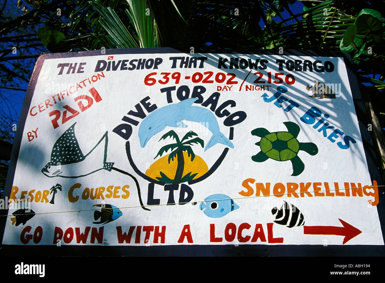Tobago, Sign, Pigeon Point Stock Photo - Alamy