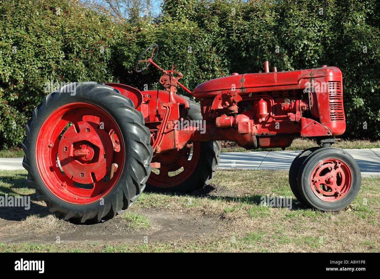 Antique Red Tractor Stock Photo - Alamy
