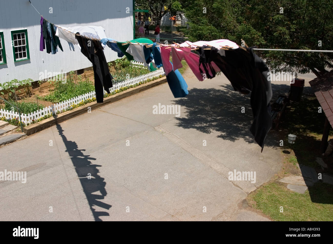 Clothes on Clothesline Blowing in Wind Amish Farm and House Lancaster ...
