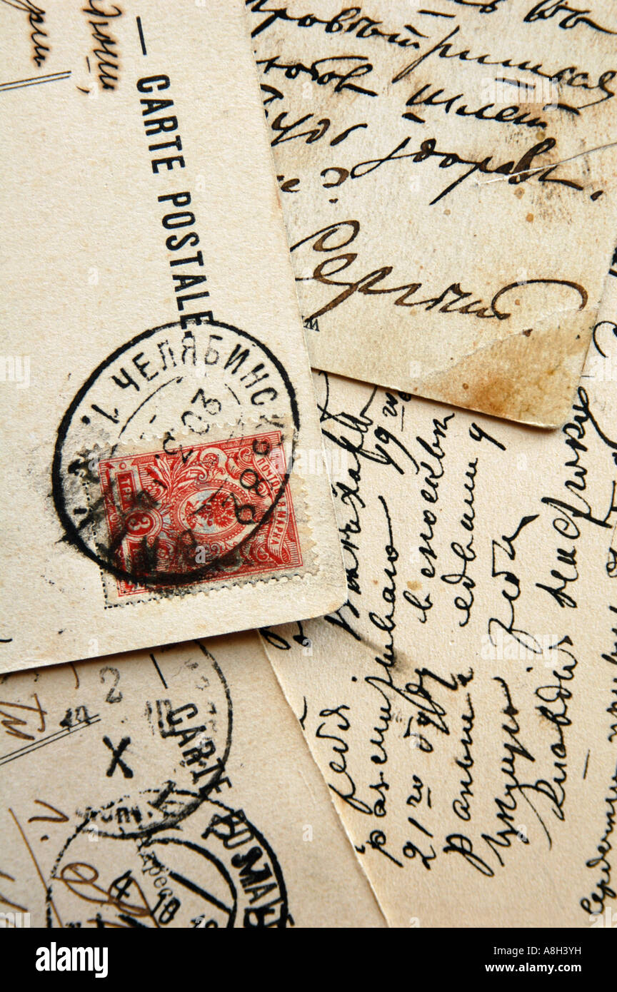 Old Russian postcards with two headed eagles in the stamps Stock Photo ...