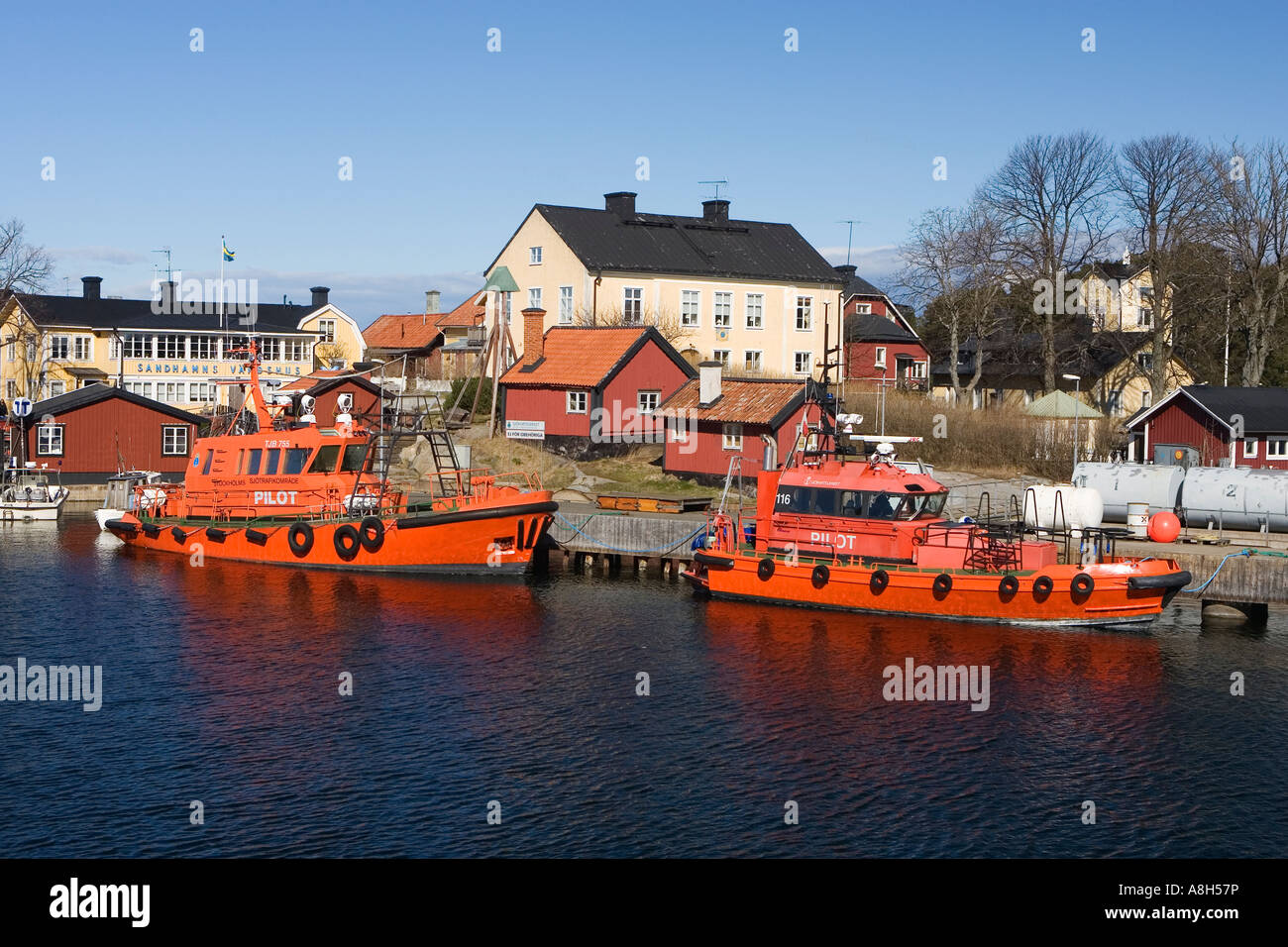 Pilot boats Island of Sandhamn outer Stockholm Archipelago Sweden April ...